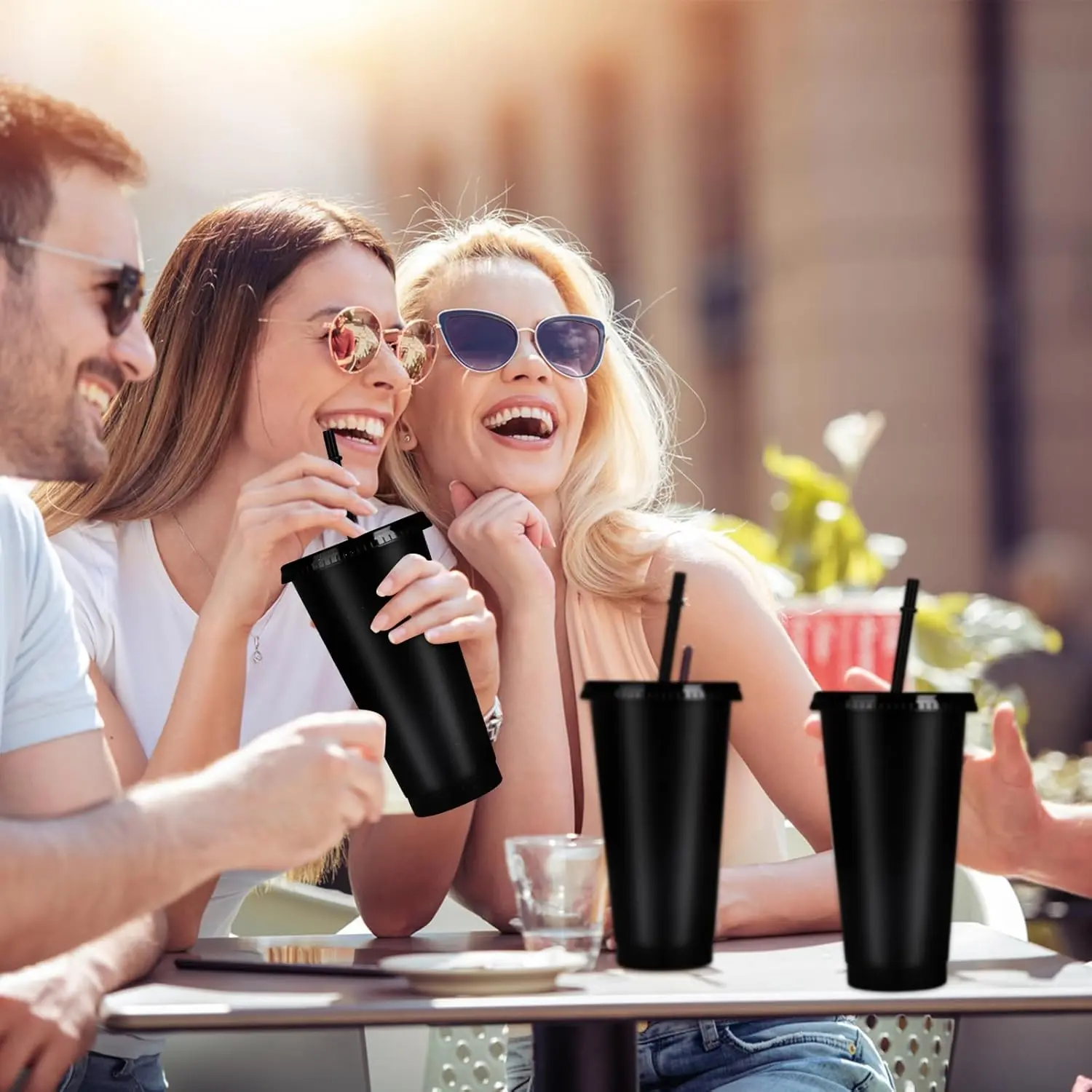 16- Cups with and Straws, 24 oz Glitter Plastic Tumbler Iced Coffee ...
