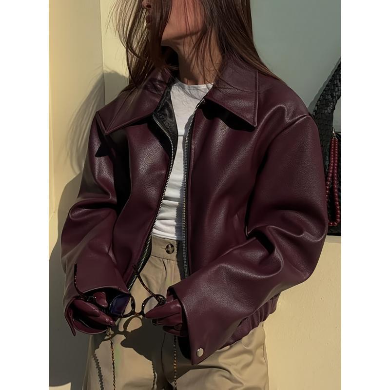 2025 Fashion Retro Style Women's PU Motorcycle Jacket Vintage Race Wear ...