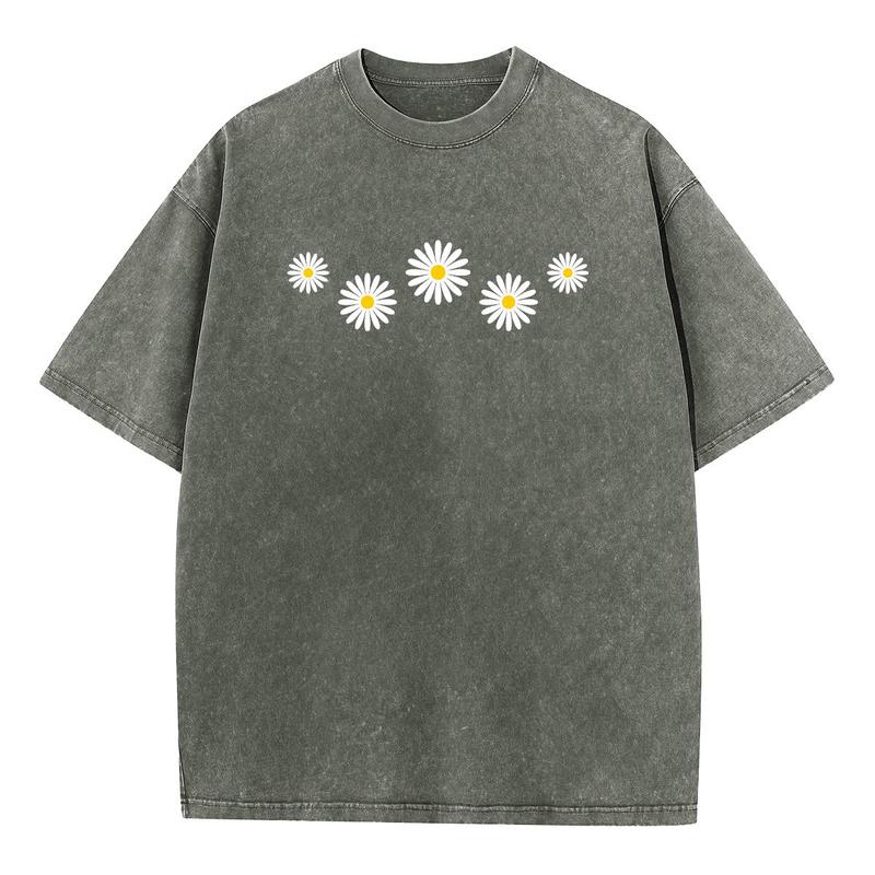 Holafish Acid Wash Vintage Streetwear T-Shirt Cotton Material & Daisy ...