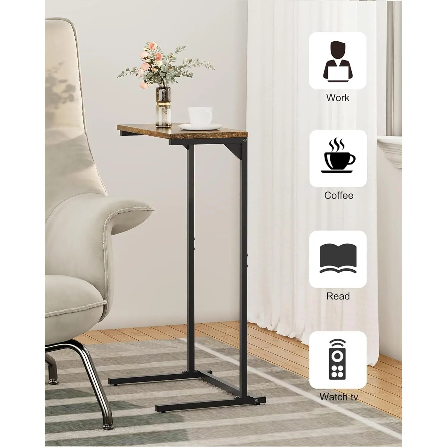 C Shaped End Table, Tv Tray, Small Side Table, 28.7 inch Tall Couch ...