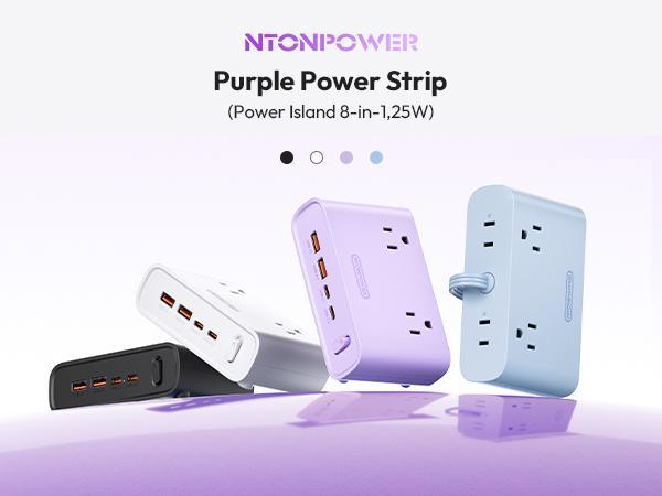 NTONPOWER Desk Power Strip with USB C, Purple Flat Plug 8-in-1 (4 AC ...