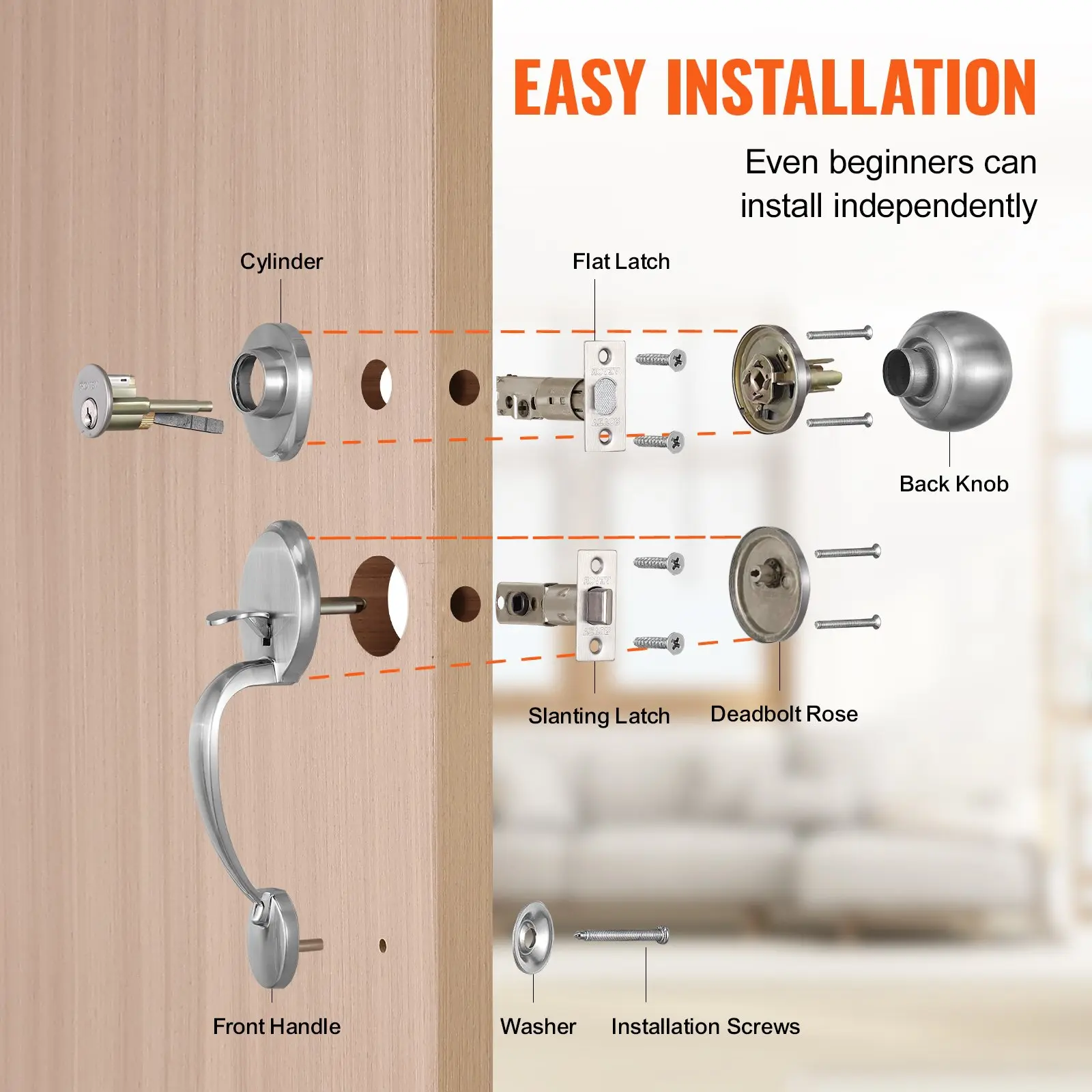 Summervibes VEVOR Front Door Handle and Deadbolt Set, Satin Nickel ...