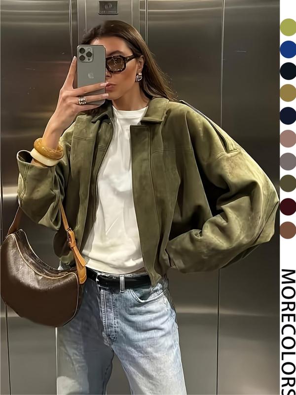 New Spring Autumn Military Short Jacket, Casual Loose Fit Women's Coat, Trendy Army Color ...