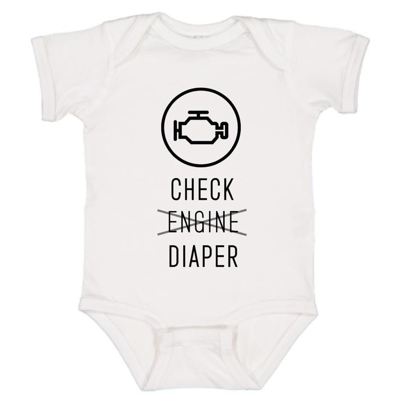 Check Engine Baby Onesie, Funny Diaper Cute Baby Neutral Clothing, Baby ...