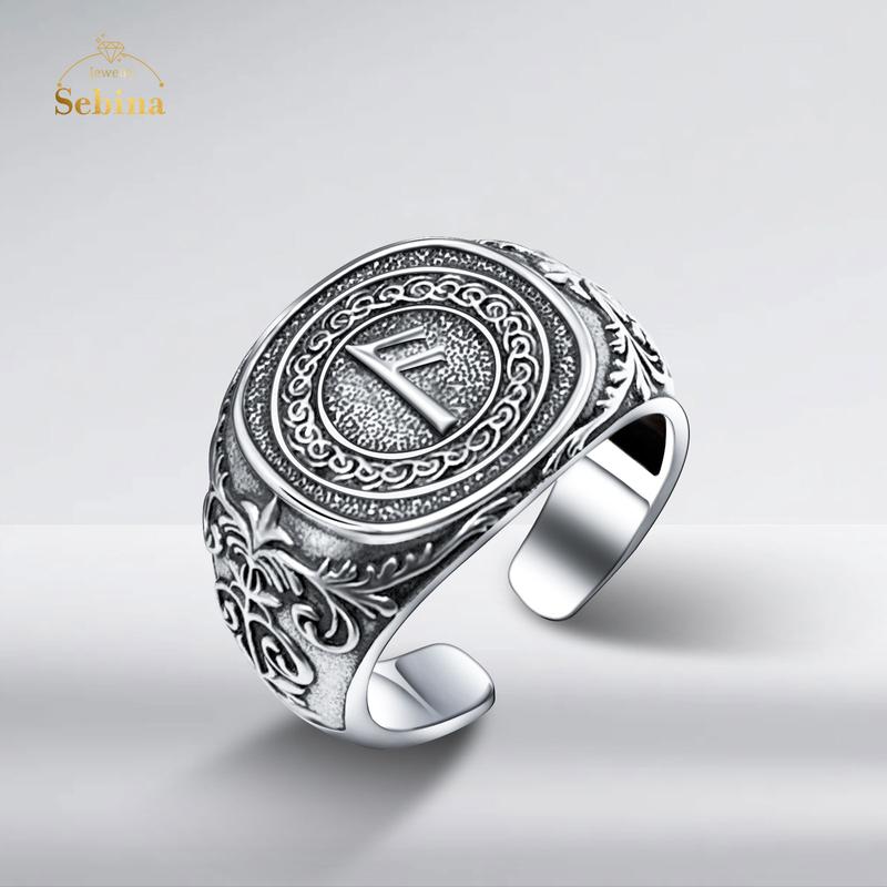 Sebina Viking Rune Symbol S925 Silver Ring Norse Pagan Retro Sterling ...