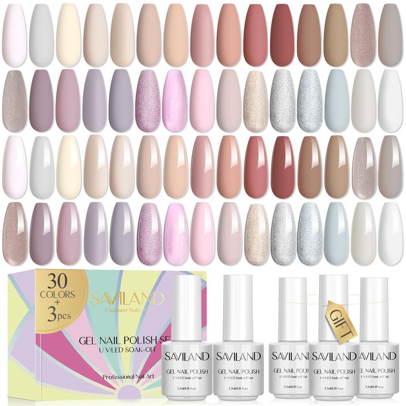 SAVILAND 33PCS Gel Nail Polish Set – 30Colors Soak-off Gel Polish Set ...