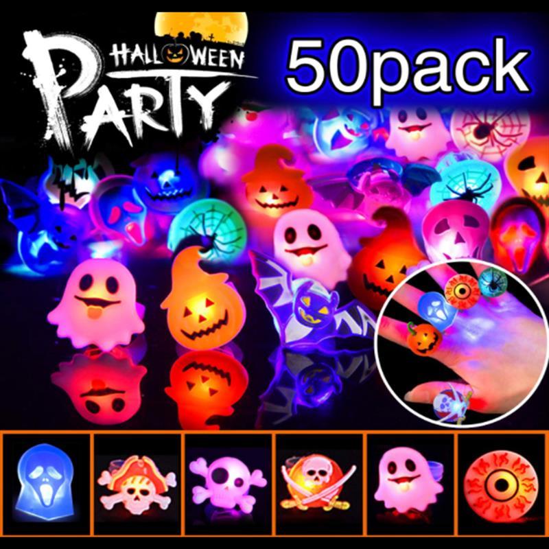 50Pcs(+2pcs) Halloween Light Up Rings Party Favors Light Up Toys ...