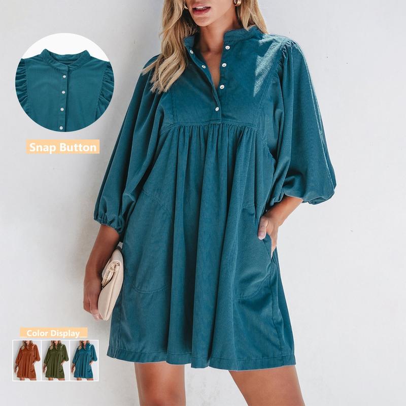 Asvivid Womens Fall Fashion Corduroy Snap Buttons Empire Waist Bracelet ...