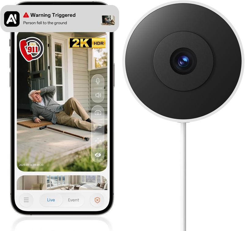 Window Camera, 2K 2.4G WIFI Indoor Cameras for with Starlight Night Vision, AI Detection, 911 ...