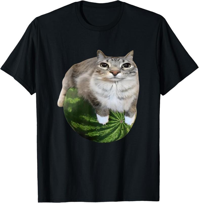 100%25 Cotton Watermelon Cat Silly Cat Meme T-Shirt - TikTok Shop