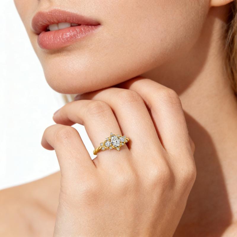 Delzzad 0.7ct Vintage Cluster Oval Cut Engagement Ring Band VVS ...