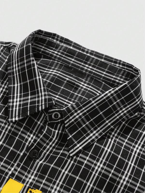 Men's Letter Print Button Shirt, Regular Fit Casual Short Sleeve Top ...