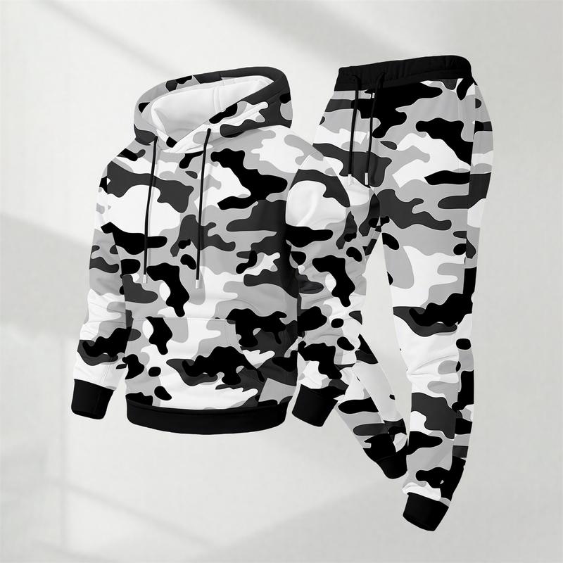 Men's Camo Printed Hoodie and Drawstring Sweatpants Set, Menswear ...