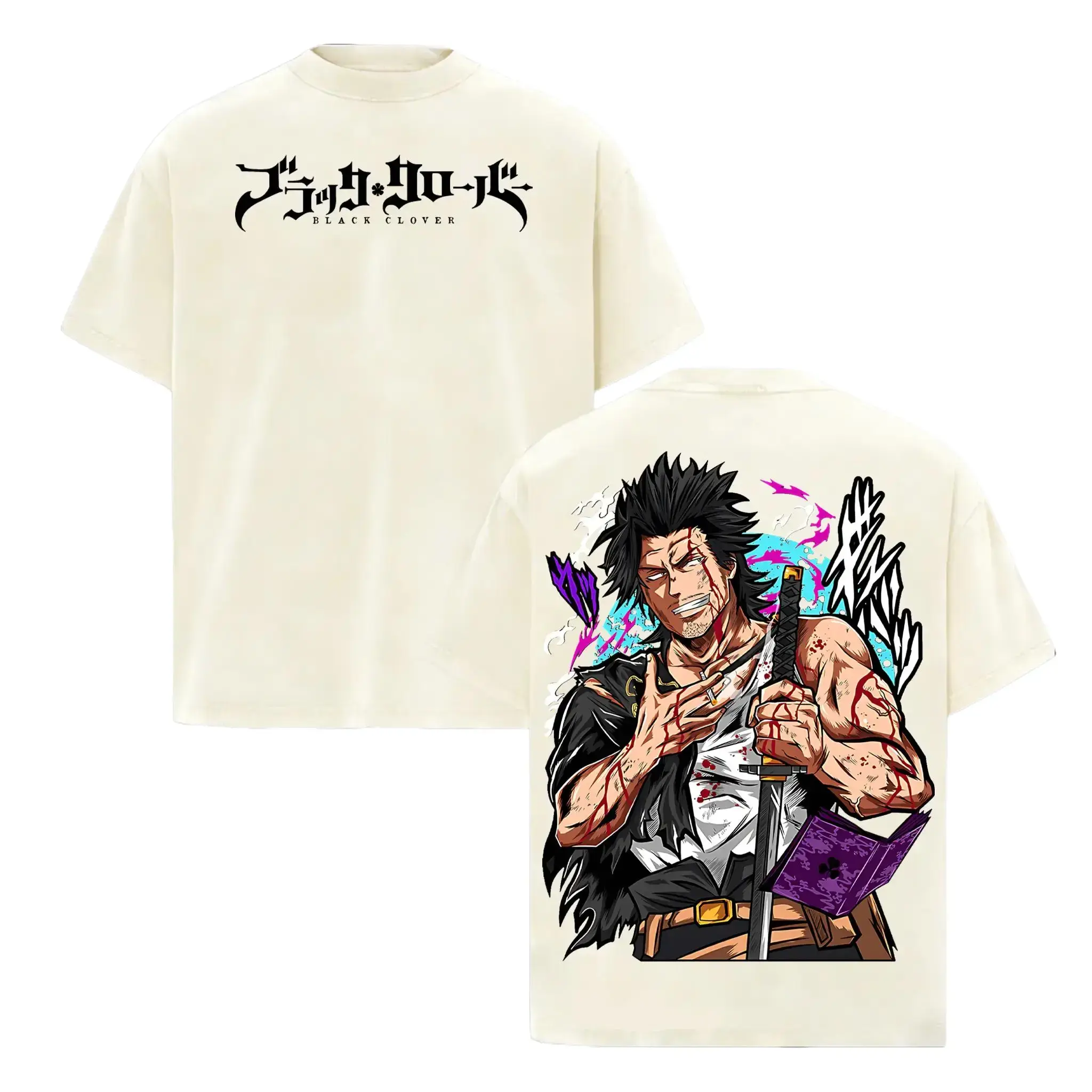 Yami Sukehiro Black Clover Vintage Washed Heavy Cotton Oversized Anime ...
