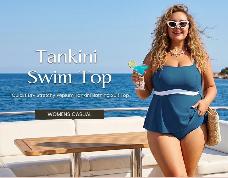 Eytino Plus Size Tankini Swimsuits for Women Colorblock Two Piece ...
