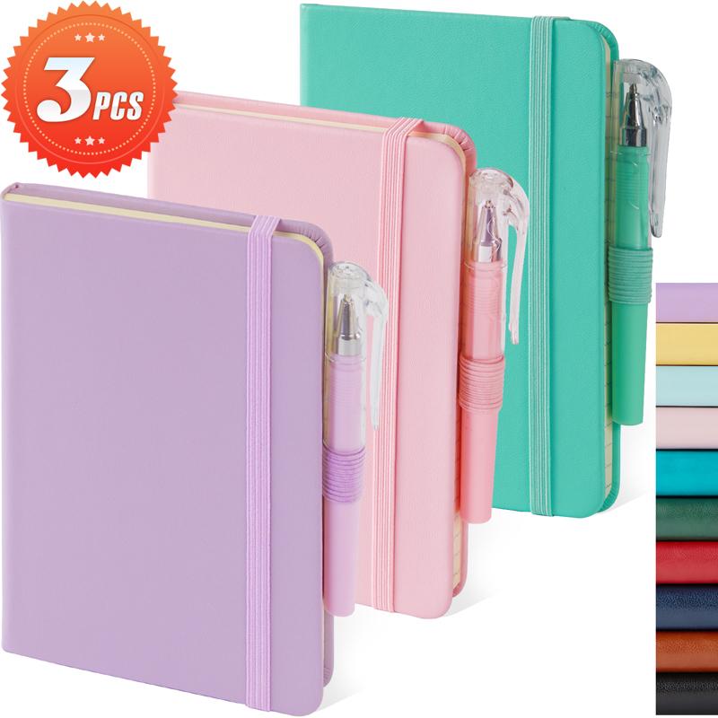 3 Pack Pocket Notebook Journals, A6 Mini Note Pads With Pen, Hardcover ...