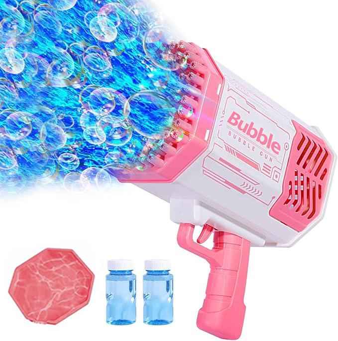 Pink Bubble Machine for Kids, 69 Holes Bubble Maker with Light, Bubble ...