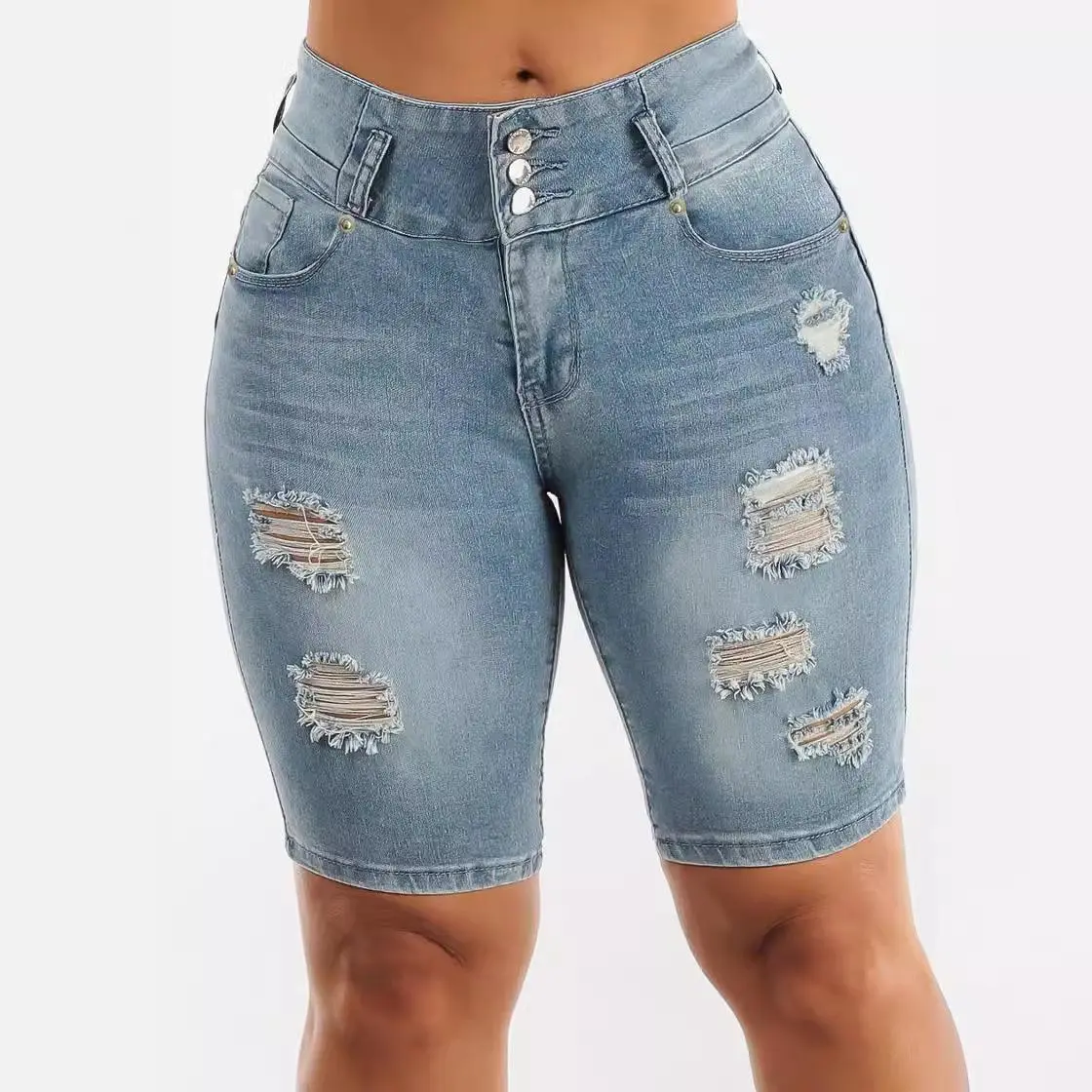 FallFreshness 2025 Women's High-Waist Ripped Denim Shorts - Cotton ...