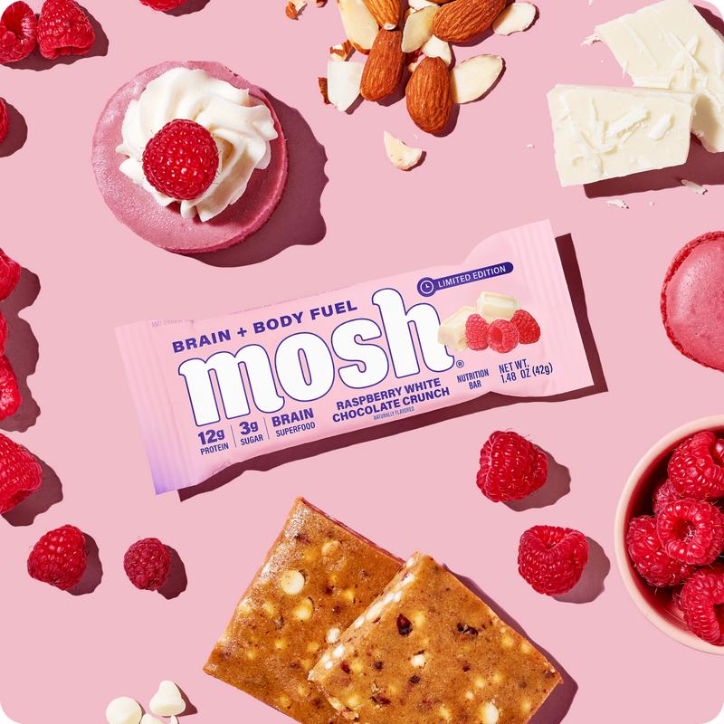 MOSH Raspberry White Chocolate Crunch Protein Bars (Exclusive Limited-Edition) - 12 Bars, High ...