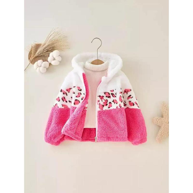 Girl's Colorblock & Plaid Print Zip Up Plush Hooded Coat, Casual Long ...