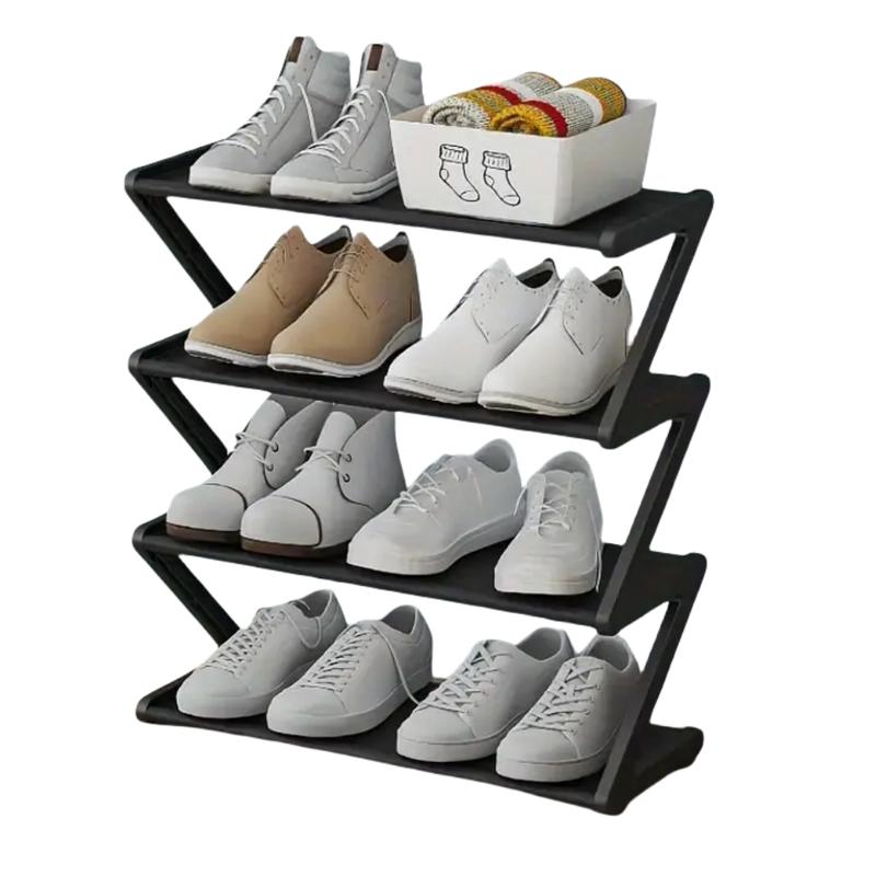 Space-Saving 4-Tier Shoe Rack, Shoe Shelf Organizer, Plastic & Metal ...