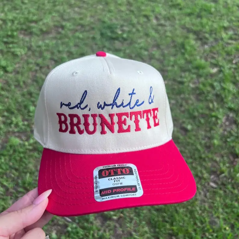 Red White & Brunette Trucker Hat –– 4th of July Patriotic Baseball Cap ...