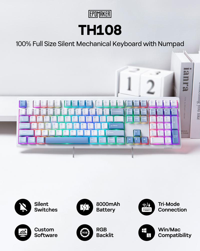 EPOMAKER TH108 Gasket 100% Wireless Full Size Mechanical Keyboard 108 ...