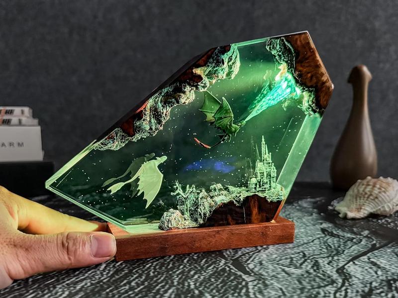 Epoxy Resin Dragon Lamp, Handmade 3D RGB Ice Dragon Night Lights for ...