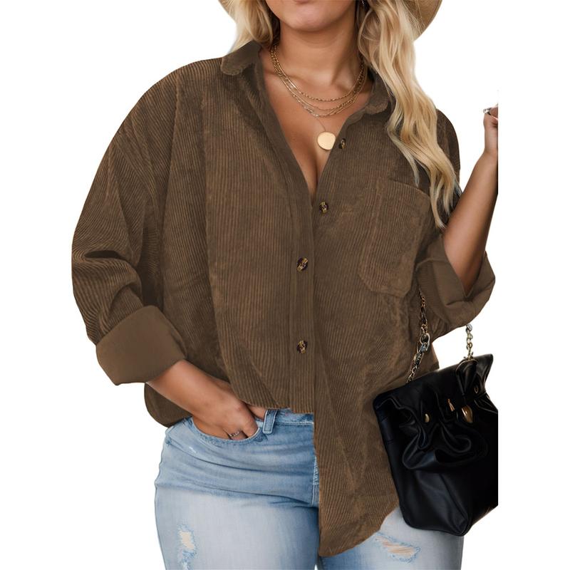 Plus Size Shackets for Women Fashion Fall Outfits Corduroy Shirts with ...