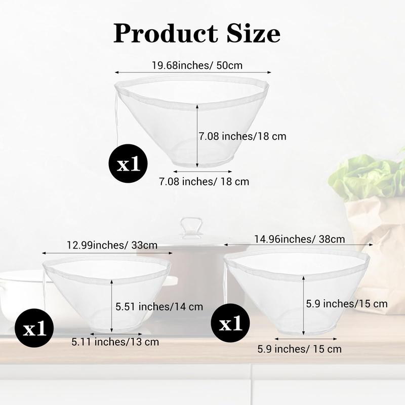 3PCS Bowl-Shaped Nylon Nut Milk Bag, Reusable Strainer Bags for Cheese ...