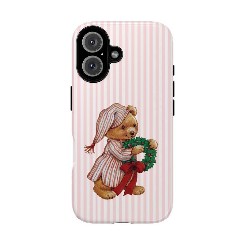 Nostalgic Christmas Bear Phone Case | Cozy Holiday Teddy Bear "Coquette ...