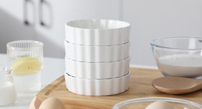 LOVECASA Porcelain Ramekins 8 Oz Oven Safe Set of 6 - Shallow Creme ...