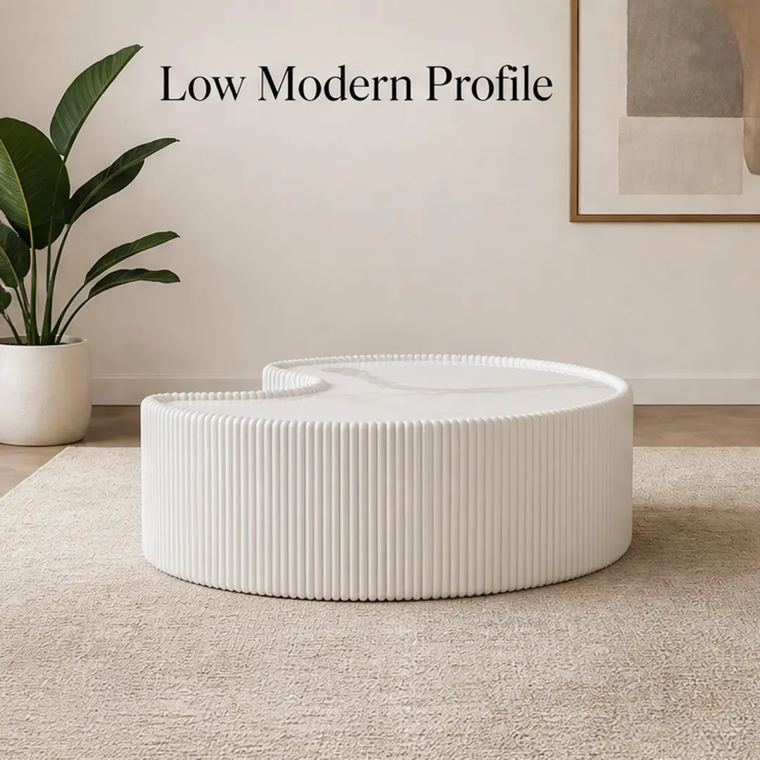 ARCH Modern Round Coffee Table with Sintered Stone Top and PU Leather ...