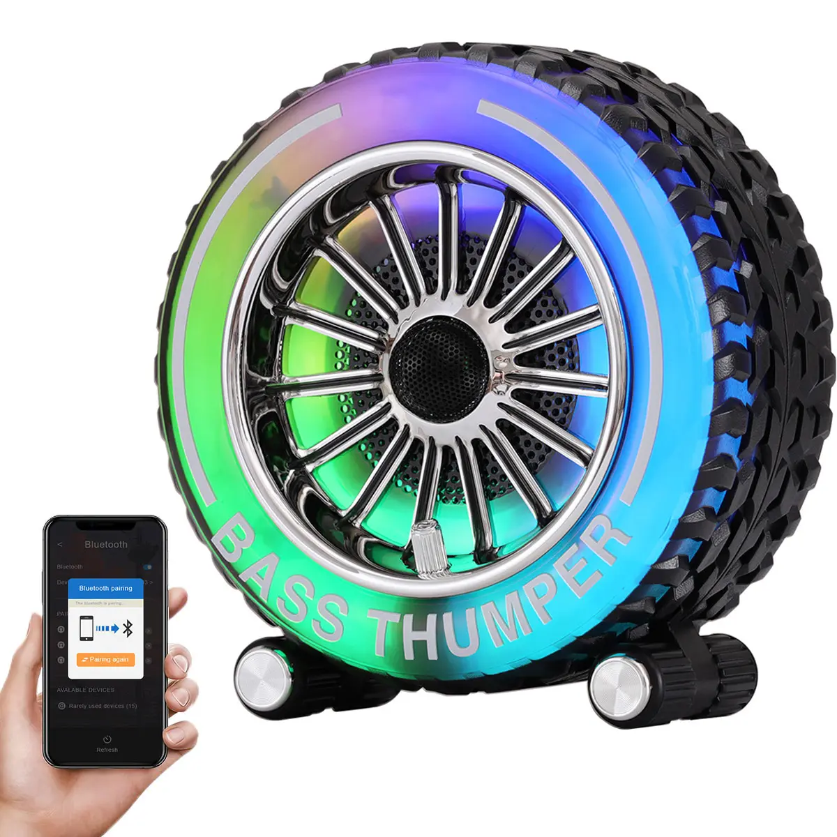 Classic Bluetooth Speaker Tire Design Bass Thumper LED Party Light ...