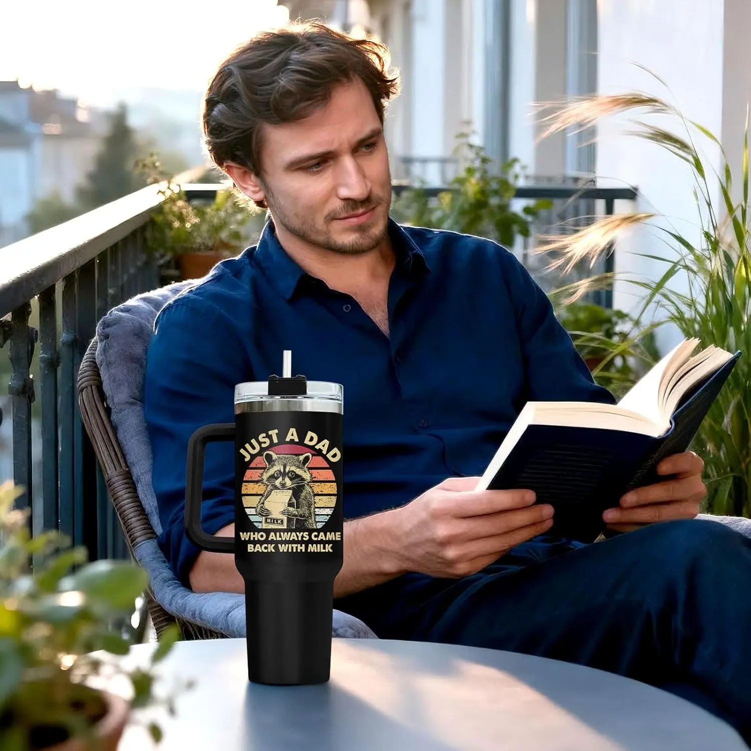 Funny Raccoon Pattern 40oz Tumbler with Handle, Just A Dad Who Came ...