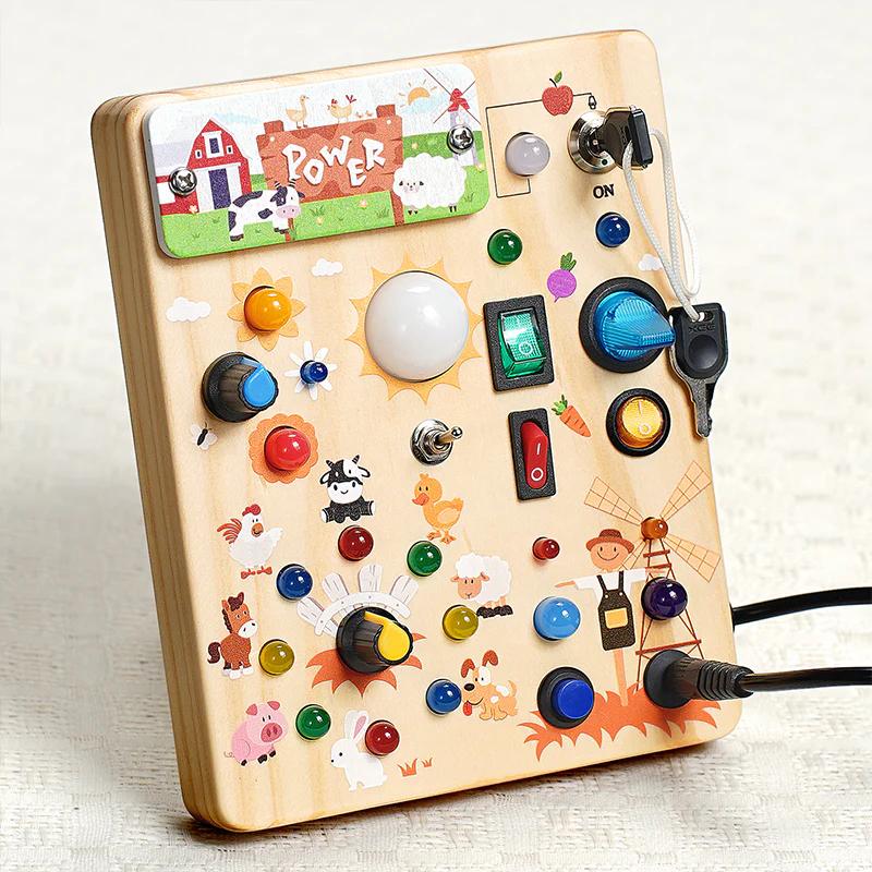 Joyreal Montessori Sensory Toys, Square-Shaped Wooden Busy Board ...