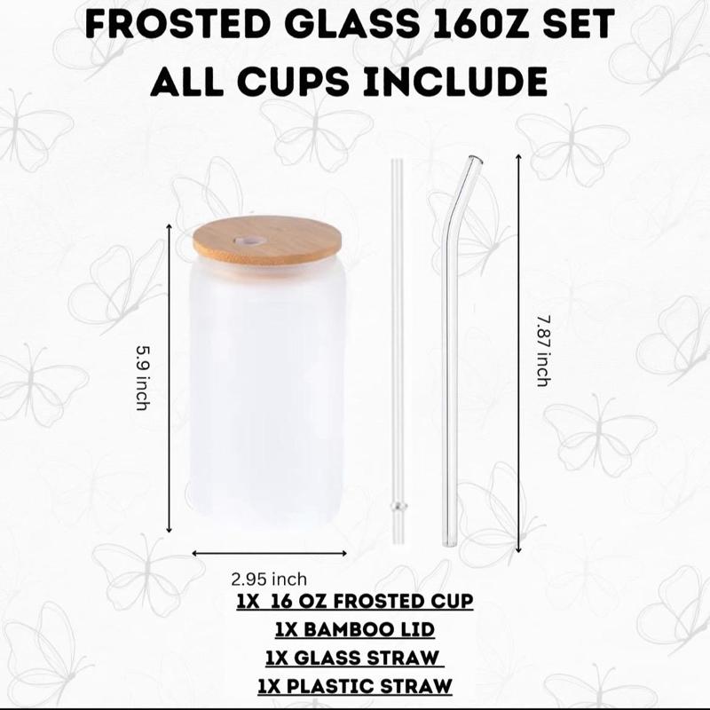Frosted Glass Cup 16oz with Leak Proof Lid and Straw - Designed for ...