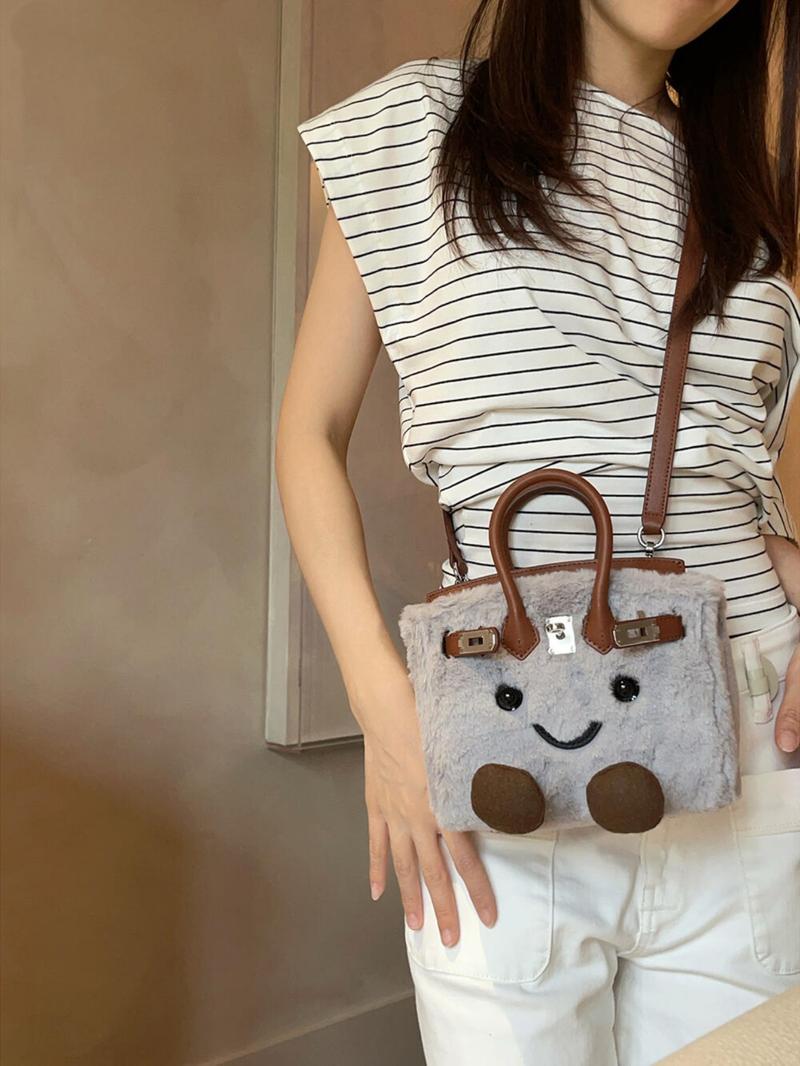 2025 New Winter Plush Crossbody Bag - Cute Cartoon Smile Design Large ...
