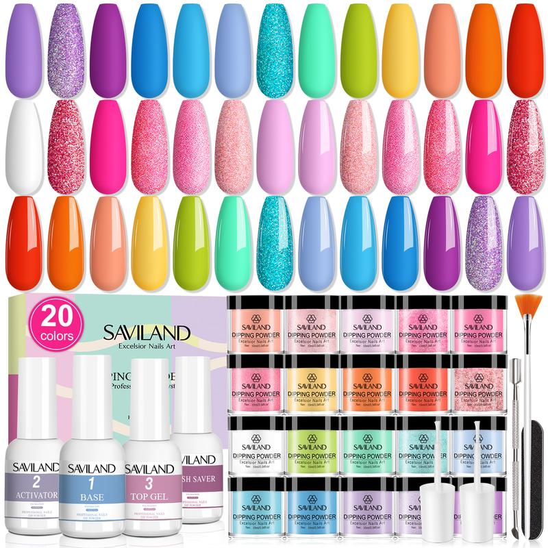 Saviland 29Pcs Dip Powder Nail Kit Starter 20Colors Dip Powder Kit, Dip ...