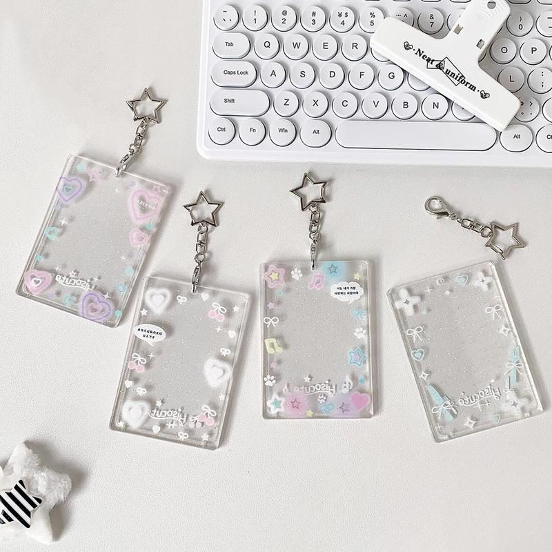 Cute Pattern Acrylic Card Holder, 1 Count Portable Clear ID Card Holder ...