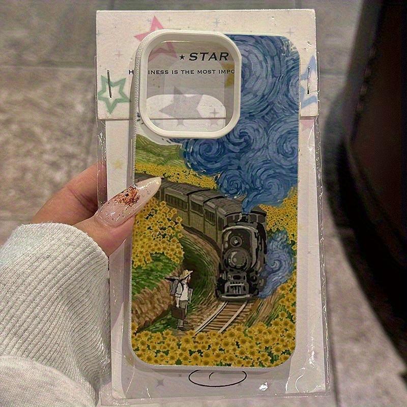 Artistic Sunflower Train and Traveler Oil Painting Pattern TPU ...