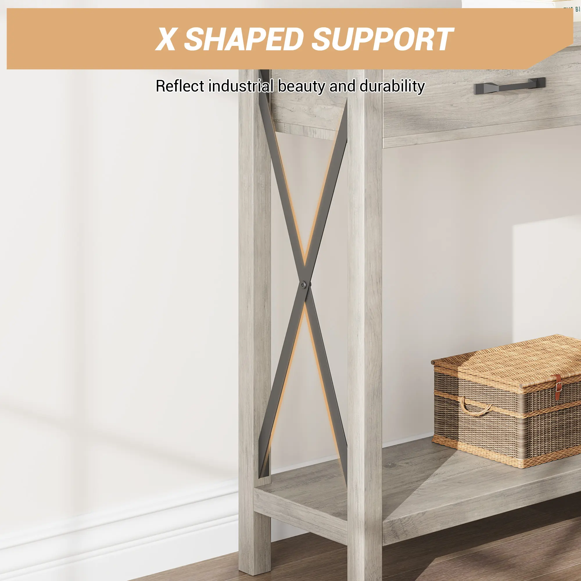 Industrial Console Table with Drawers - 43" Entryway Table, Narrow Long ...