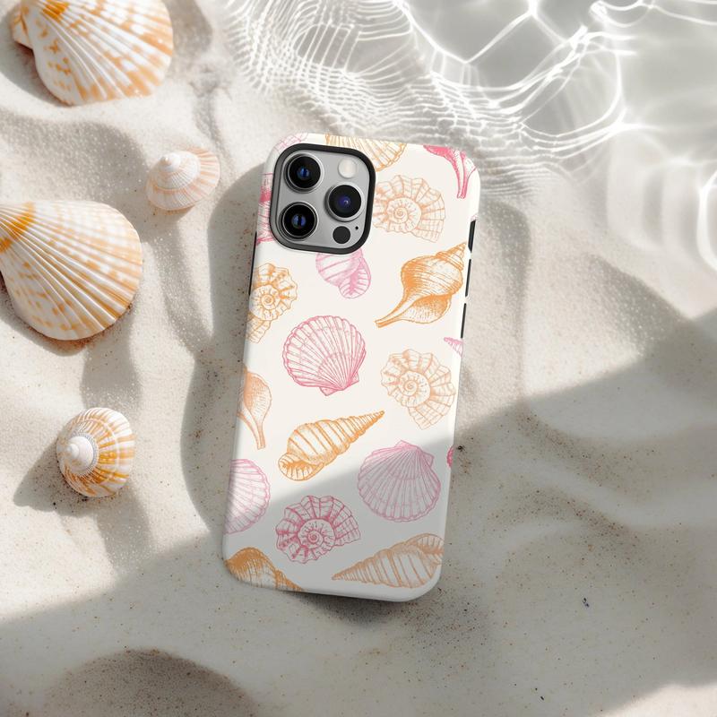 Seashell Engraving Pattern Phone Case | Pastel Pink and Orange Conch ...
