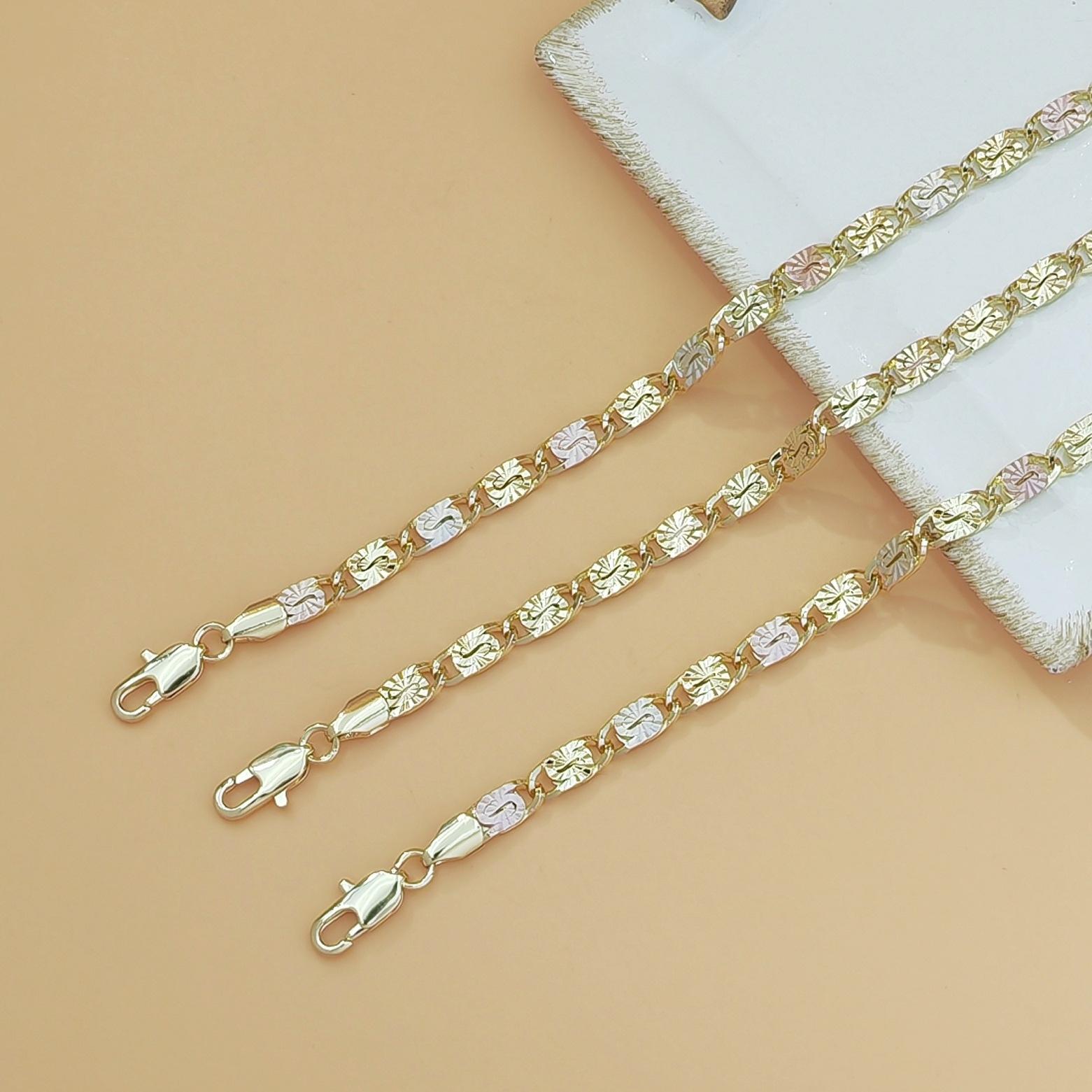 Tri-Color Gold Mariner Link Bracelet, Polished Floral Engraved Three ...