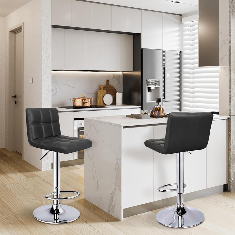 ERGOSEAT High-end Bar Stools, Set of 2, PU Leather Adjustable Swivel ...