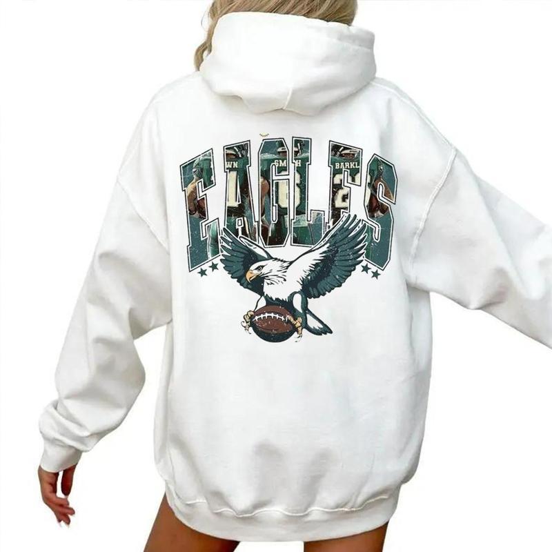 Eagles Football Hoodie – Eagle Mascot & Letter Graphic, Cotton Blend ...