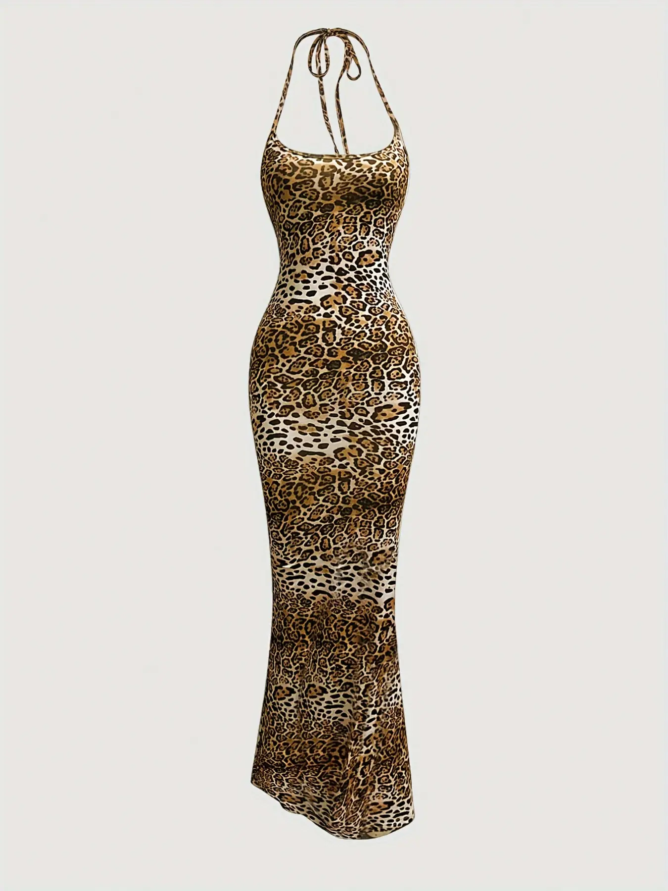 Leopard Print Halter Neck Bodycon Maxi Dress | Stretchy Slinky Fabric ...