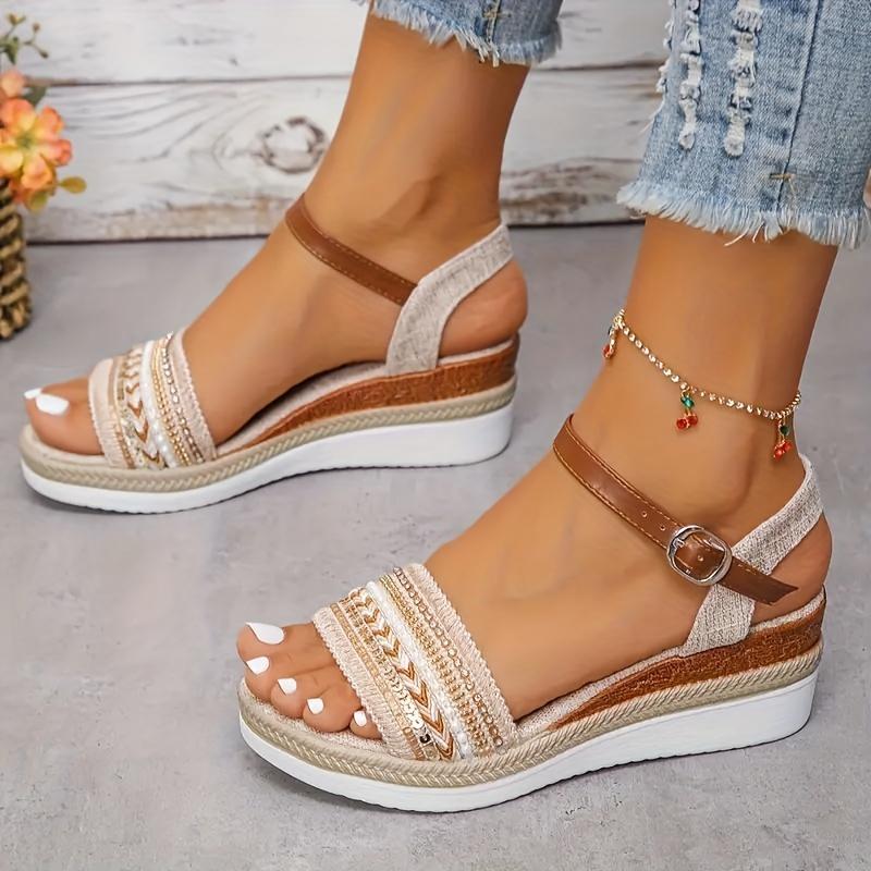 Chic Women's Platform Wedge Sandals - Buckle Closure, Solid Color, Open ...