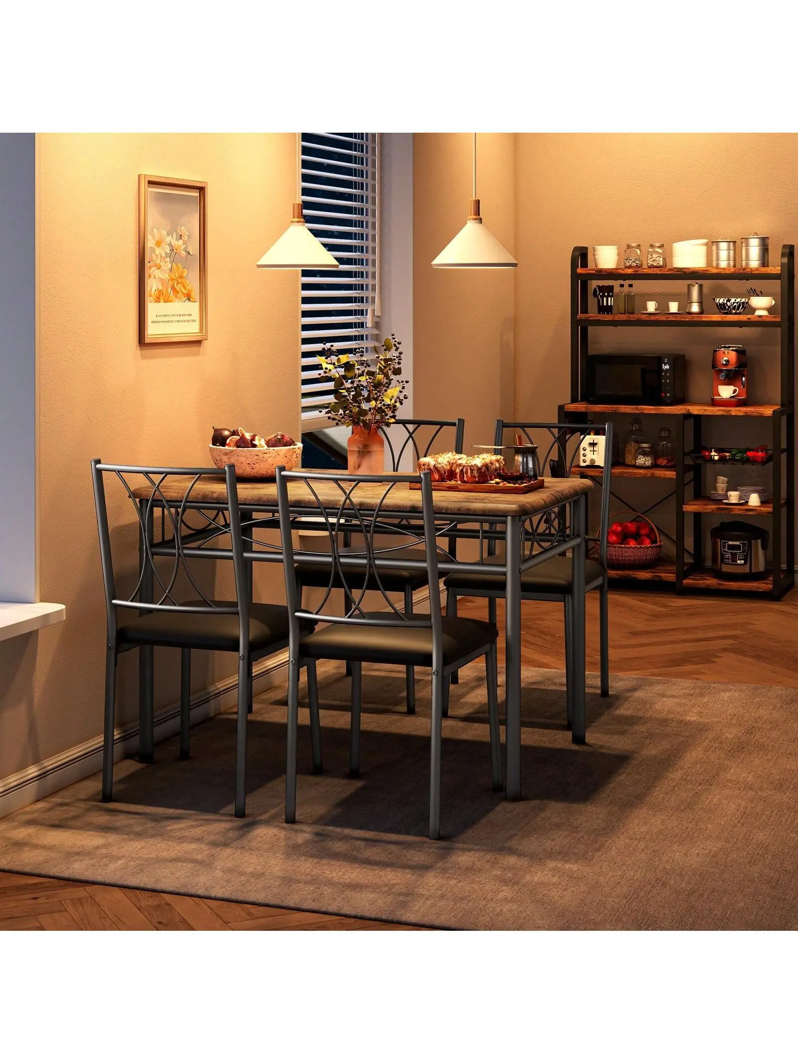 Gaomon Rustic Black Rectangular 4-Piece Dining Set (Dining Table Set of ...