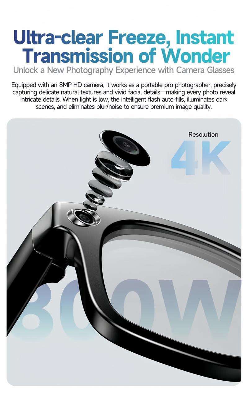 Smart AI Camera Glasses with 8MP Photochromic Lenses ,Button Touch ...